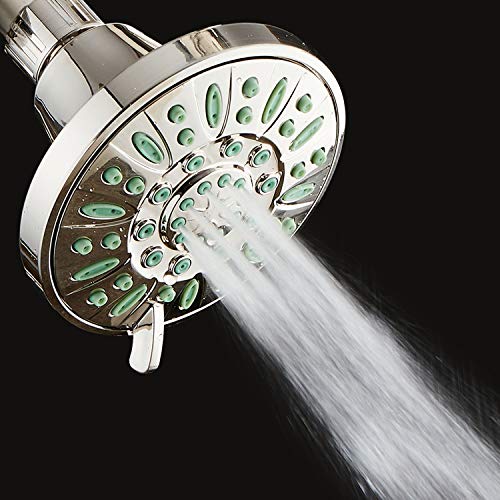 AquaDance Antimicrobial/Anti-Clog High-Pressure 6-setting Shower Head, Microban Nozzle Protection from Growth of Mold, Mildew & Bacteria for Stronger Shower! (Brushed Nickel Finish/Coral Green Jets)