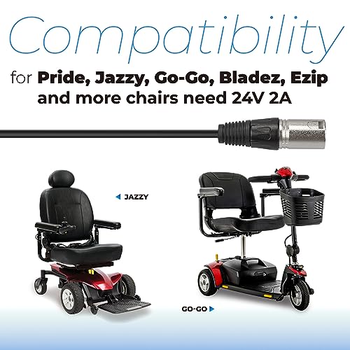 ANTOBLE 24V 2A Scooter Charger Compatible with Pride Mobility Go-Go Elite Ezip Jazzy Power Chair XLR Electric Scooter Battery Charger for Pride Mobility Scooter Parts Power Supply Adapter Replacement