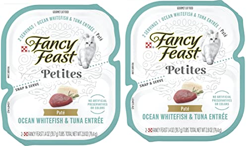 Fancy Feast Petites Wet Cat Food Variety Pack (24 Servings/12 Pack/6 Flavors) Salmon, Chicken, Whitefish, Tuna, Salmon, Grilled Chicken with Rice with LarasBundle Sticker
