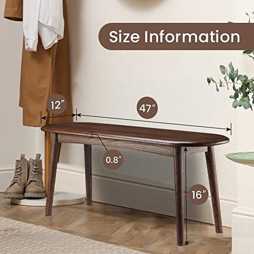 Fancyarn Wood Bench, 47" L FAS Grade 100% Solid Oak Wood Bench w/Rounded Corner, Large Comfortable Seat, Firm Mortise & Tenon Structure, Long Bench for Dining Room, Entryway, Bedroom