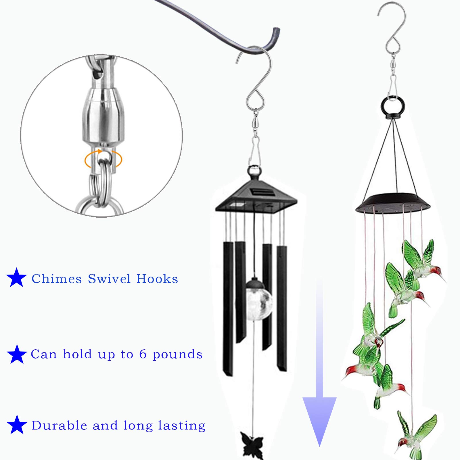AMZSEVEN 8 Pack Swivel Hooks Clips for Hanging Wind Spinners, Wind Chimes, Bird Feeder, Crystal Twisters Party Supplies (Silver)