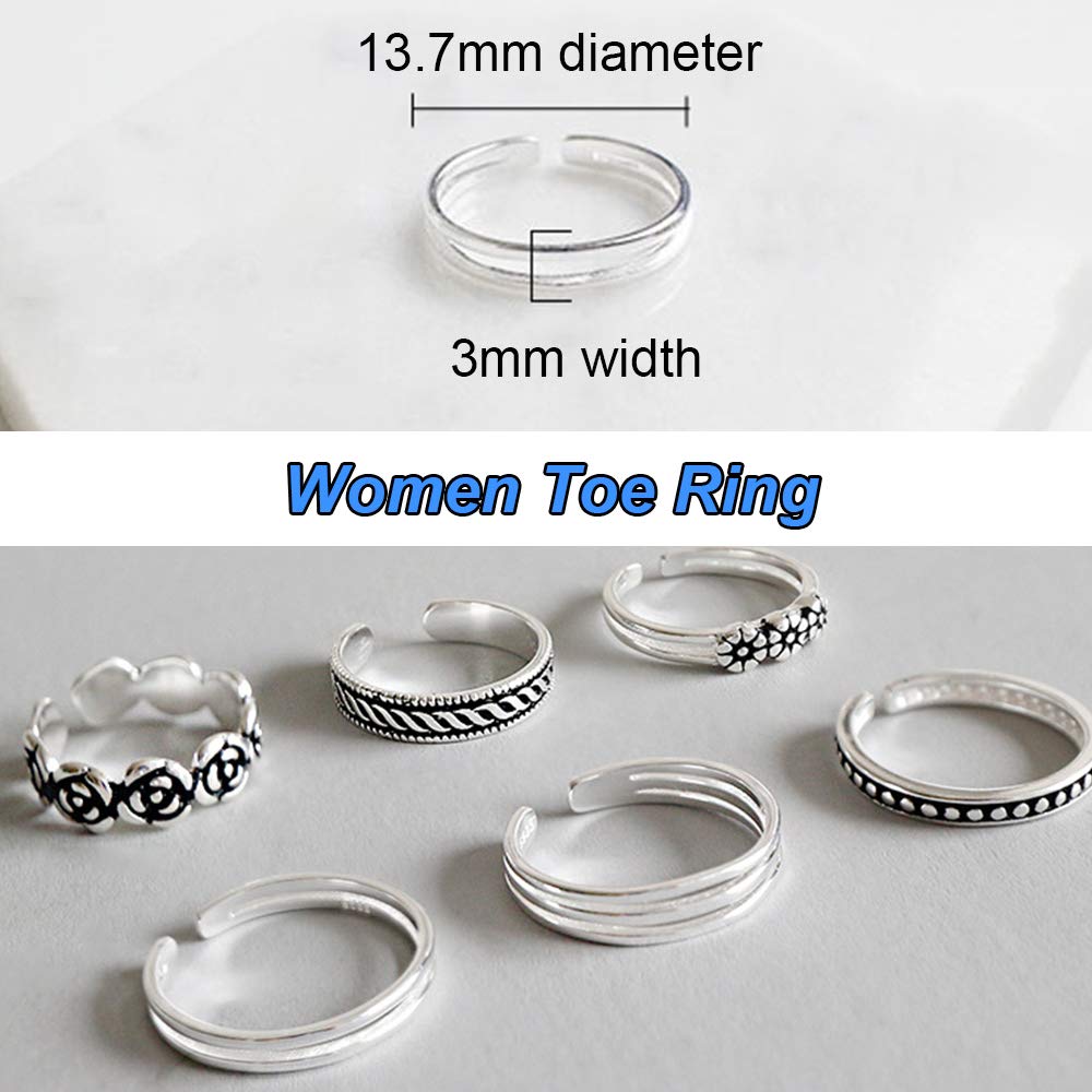 925 Sterling Silver Open Cuff Toe Ring for Women Adjustable Pinky Ring Band Size 2-4âŠ