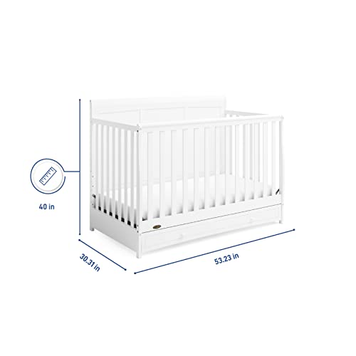Graco Asheville 4-in-1 Convertible Crib with Drawer (White) β GREENGUARD Gold Certified, Crib with Drawer Combo, Full-Size Nursery Storage Drawer, Converts to Toddler Bed, Daybed and Full-Size Bed