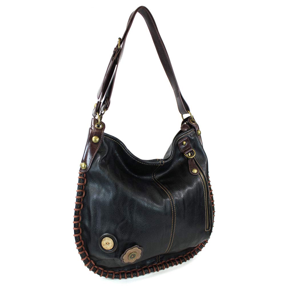 Chala Handbag Charming Hobo Large Tote Bag LAZZY CAT Black Vegan Leather Convertible