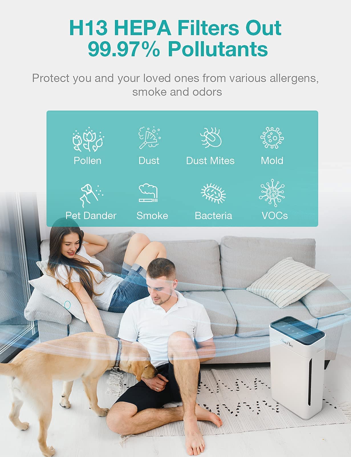 Combo Pack of SimPure HP8 Air Purifier for Home Large Room and Additional Replacement Filter