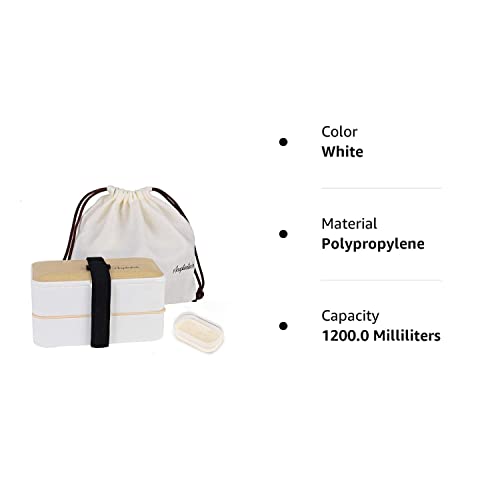Bento Box Lunch Box with Upgraded Adjustable Strap, 2-Tier Japanese Bento Box Adult Stackable Leakproof BPA-Free 1200ml Lunch Containers with Cutlery Lunch Bag-White