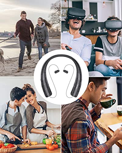 Bluetooth Headphones Speaker 2 in 1,Wireless Neckband Headphones Retractable Earbuds with Built-in TF Memory Card,3D Stereo Sound Wearable Speaker Personal Sports Headset Built in Mic (Black 2023)