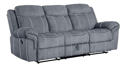 Acme Furniture Zubaida 41" x 87" Modern Velvet Reclining Sofa with USB Dock, 1 Storage Drawer, Tight Back & Seat Cushion, in 2-Tone Gray Finish