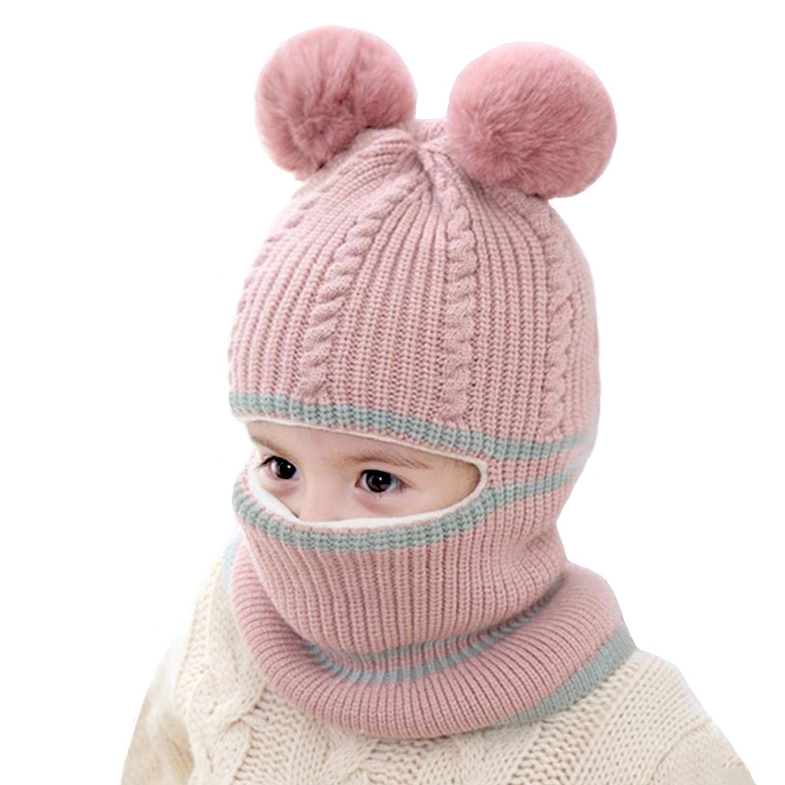 Kids Winter Hat Scarf Mitten Set, Unisex Infant Toddler Baby Girls Hat Scarf 2-5T (Pink)
