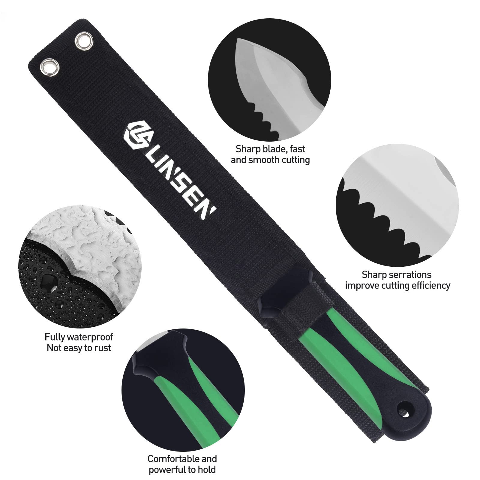 PAXLINSEN Stainless Steel Garden Knife with 7.8" Blade, Double Side Utility Sod Cutter Lawn Repair Garden Knife with Nylon Sheath (green)