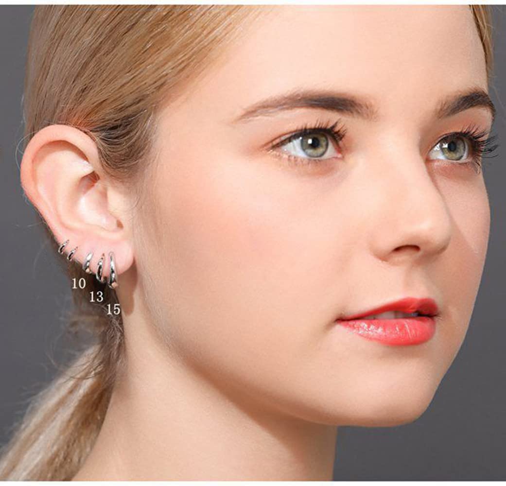 925 Sterling Silver Mini Hoop Earrings for Women - Hypoallergenic Cartilage, Tragus, 10mm-15mm