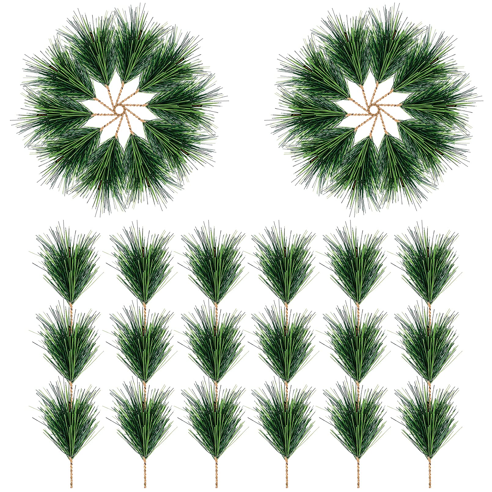 60 PCS Artificial Green Pine Needles Branches-Small Pine Twigs Stems Picks-Fake Greenery Pine Picks for Christmas Garland Wreath Embellishing and Home Holiday Garden Decoration