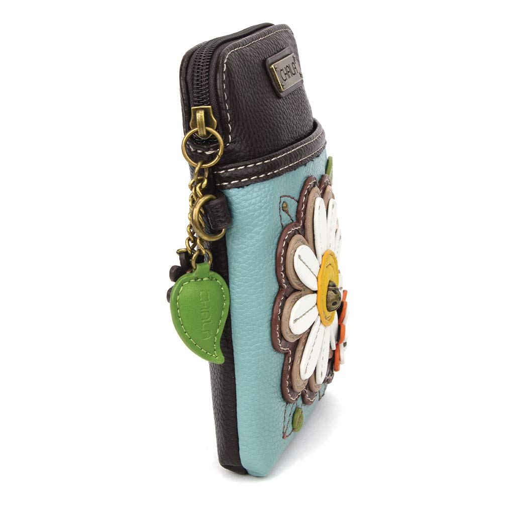 CHALA Cell Phone Crossbody Purse-Women PU Leather/Canvas Multicolor Handbag with Adjustable Strap - Daisy - blue