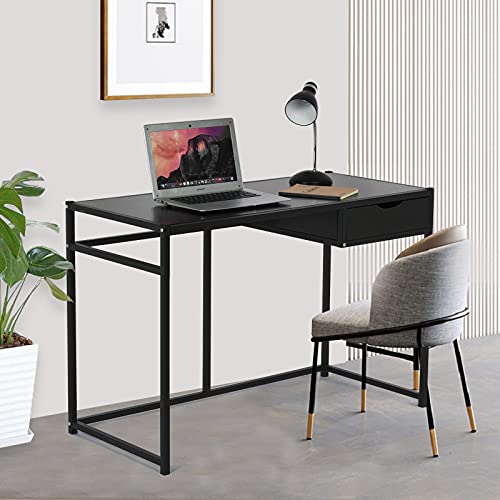 AZXY Computer Desk with Storage Drawer, 42ā Home Office Desk Metal Frame, Drawing Table Writing Study Workstation for Men Women, Made of Excellent Environmentally Friendly Plates (Black)