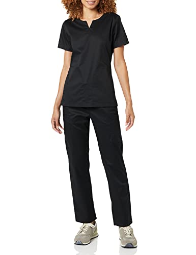 Amazon Essentials Women's Classic Fit Split Neck Crew Scrub Top (Available in Plus Size), Black, Large