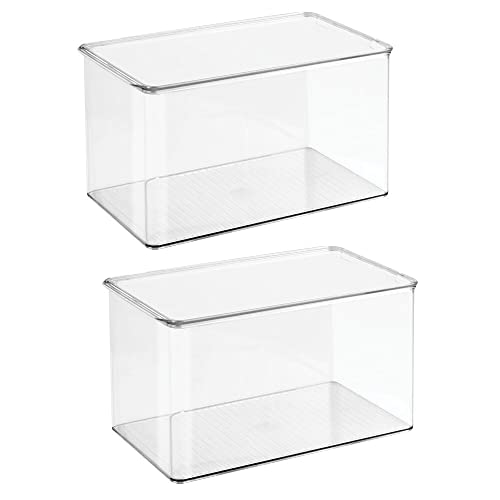 mDesign Stackable Plastic Closet Storage Container Bin Box with Hinge Lid for Organizing Shoes, Booties, Pumps, Sandals, Wedges, Flats, Heels - Lumiere Collection - 2 Pack - Clear
