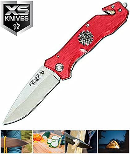 8" Red Fire Dept Outdoor Rescue Survival Open Folding Pocket Knife Outdoor Survival Hunting Knife for Camping by Survival Steel