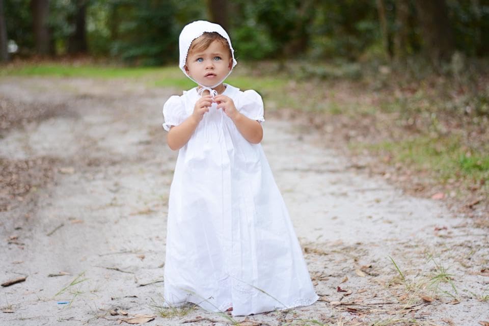 Feltman Brothers Girls Christening Gown White Batiste Lace with Bonnet 9/12m