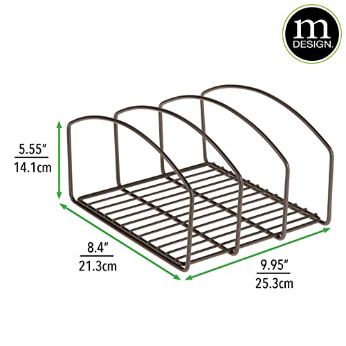 mDesign Steel Cookware Holder, Storage Organizer Rack with Three Slots for Kitchen Cabinet, Pantry, Holds Pans, Pots, Lids, Cookie Sheets, Cutting Boards - Concerto Collection - Bronze