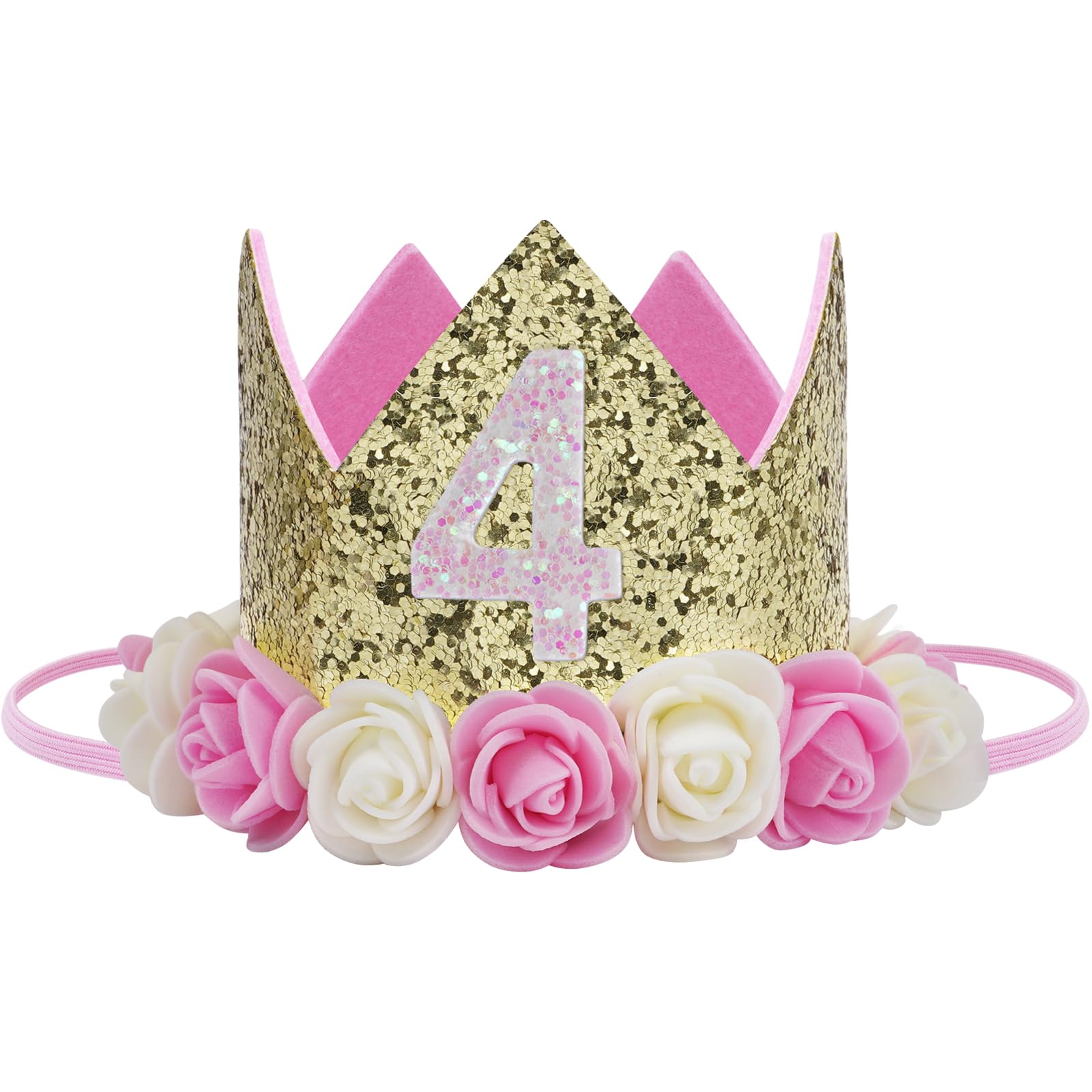 Baby Birthday Crown, Birthday Party Hat for 4 Years Girls Boys Unisex Tiara Photo Props Decorations Birthday Gifts