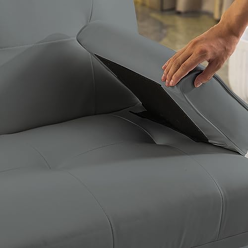 Anwick Modern Leather Futon Sofa Bed,Convertible Folding Couch Recliner Sleeper Loveseat for Small Space,Apartment,Office,Dorm,with Cup Holders and Removable Armrest (Gray-New)