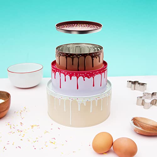 Suck UK Cake Boxes Cake Container & Cookie Tins With Lids For Gift Giving Nesting Cake Storage Container With Tiered Design Cupcake Cookie Jar For Kitchen Decor Baking Gifts Set of 3