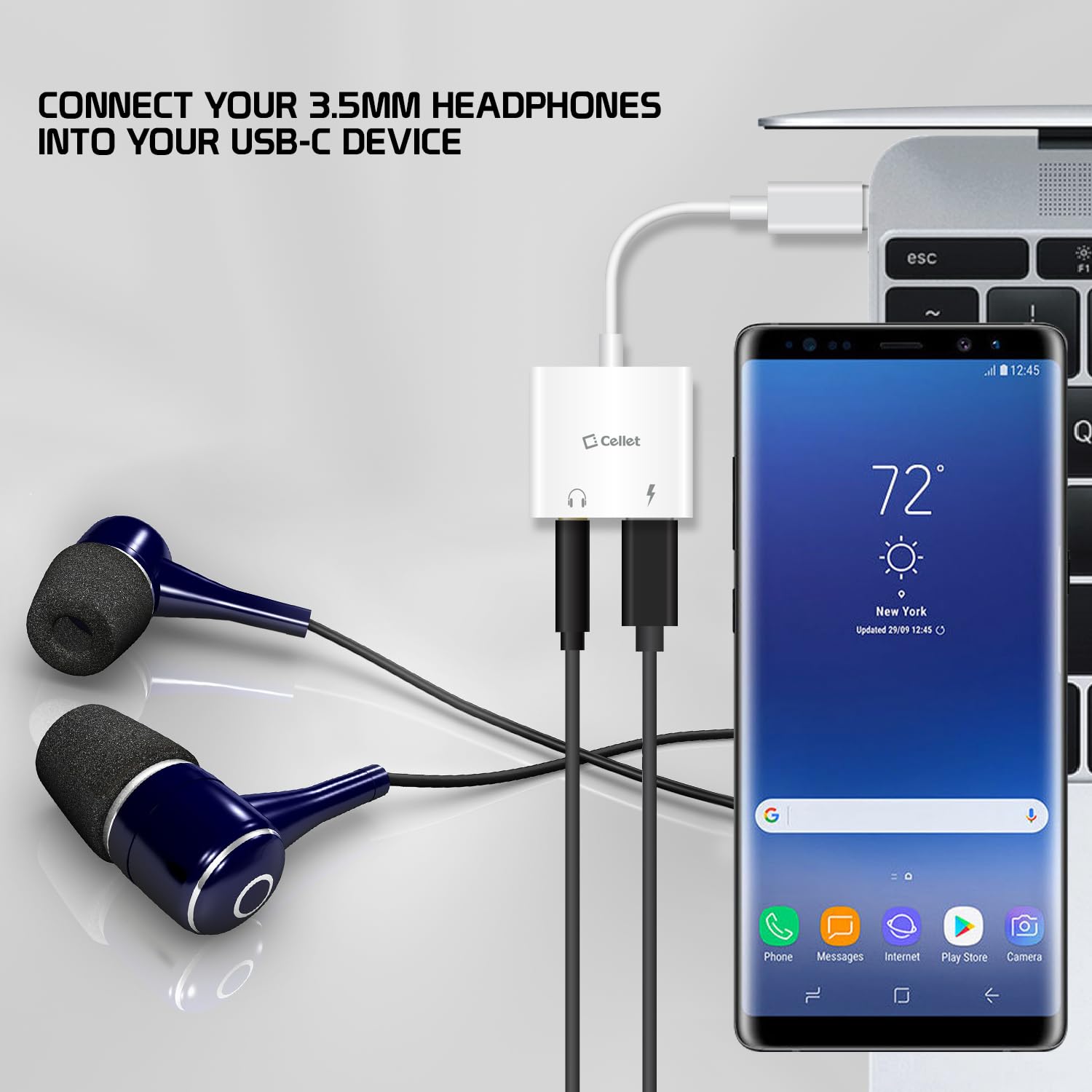 Cellet 3.5mm Aux Audio Adapter USB-C, Type-C USB Enhanced Quality Sound Compatible to iPad, iPad Pro, iPad Air, Samsung Galaxy, Google Pixels, MacBook Pro Air (USB-C to Audio & Power Adapter)