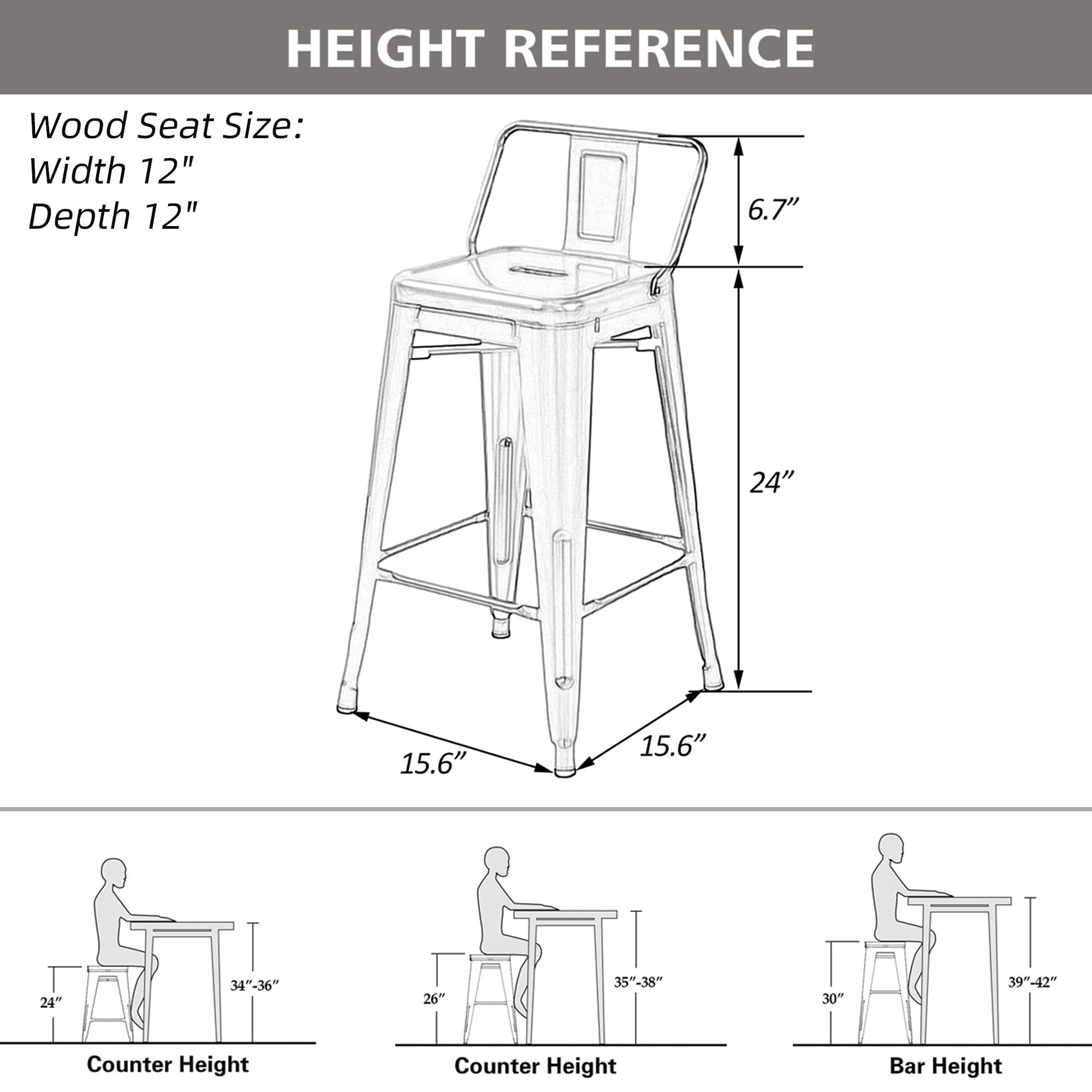 Apeaka 24 inch Metal Bar Stools Set of 4 Modern Counter Height Stools with Backs Industrial Low Back Bar Chairs for Indoor Outdoor Matte Black