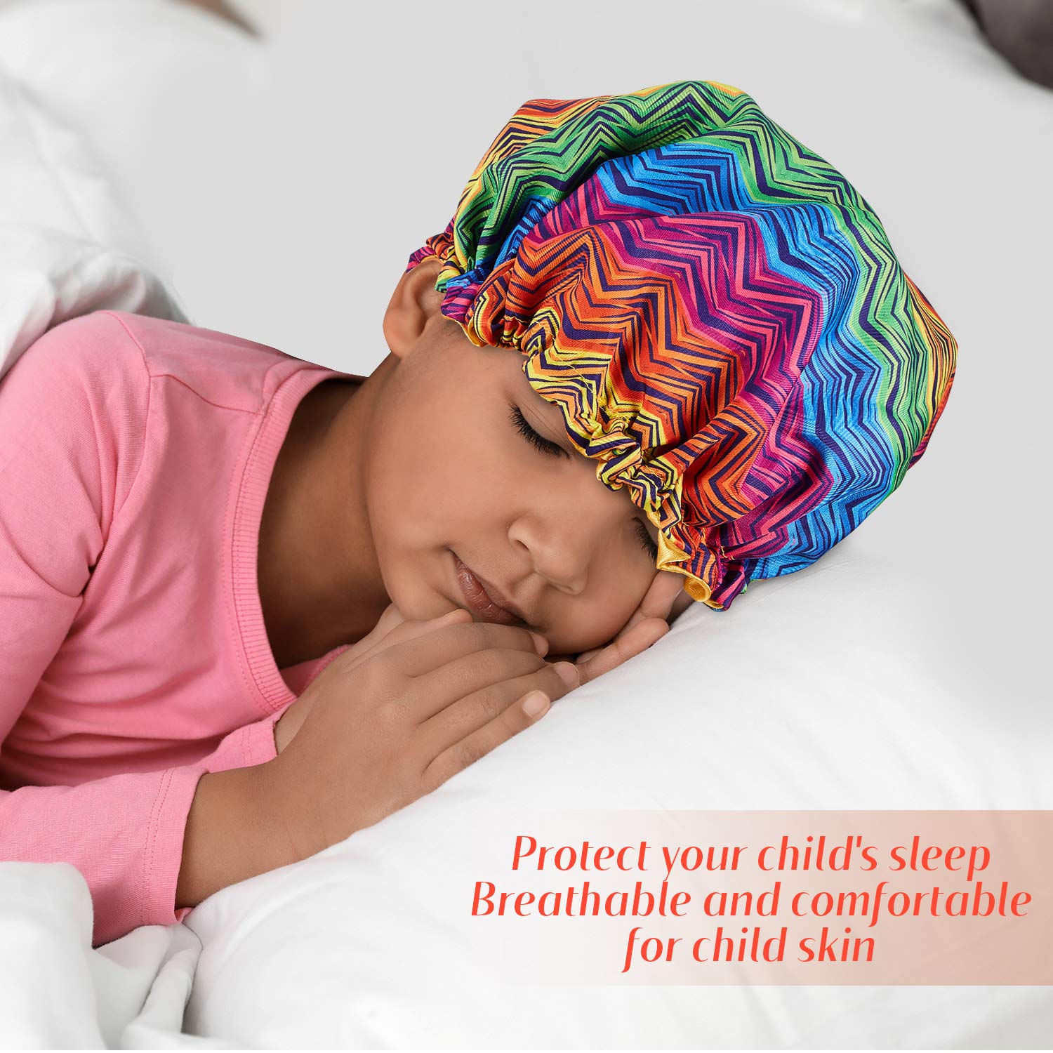 6 Pieces Kids Bonnet Kids Sleeping Hat Satin Cap Adjustable Sleeping Cap Child Night Hats African Print Cap for Natural Hair Teens (Child Size)