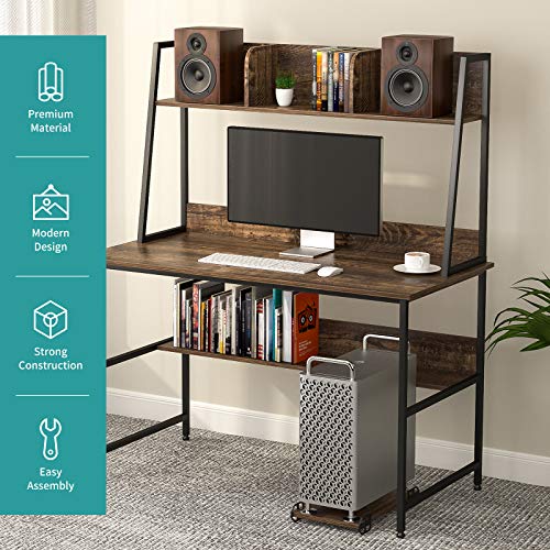 Mecor Computer Desk Study Writing Table for Home Office ,Modern Writing Study Desk with Storage Bookshelf and CPU Stand for Small Spaces, PC Laptop Table Workstation for Home Office…