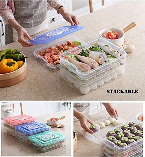 TIAN CHEN Refrigerator Organizer Bin, Plastic Food Storage Containers with Lid, 3-Layer, BPA free, Stackable Food Organizer Keeper for Snack, Vegetables, Meat, Fish, Bacon(green)