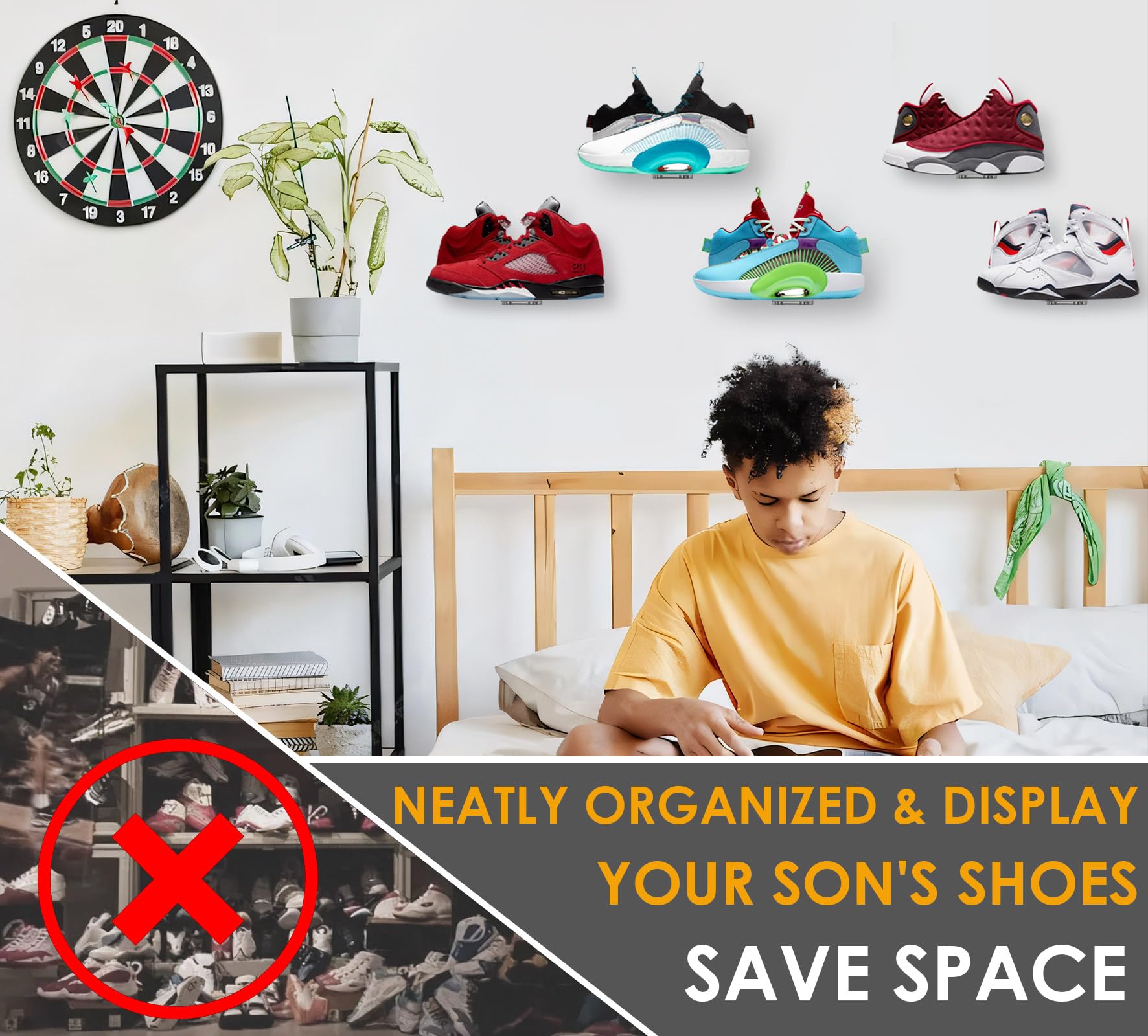BEZONO Shoe Floating Display Shelves Wall Mount Set of 5 - Sturdy Acrylic Levitating Sneakers Shelves - Easy to Install, Display Your Top Shoes…