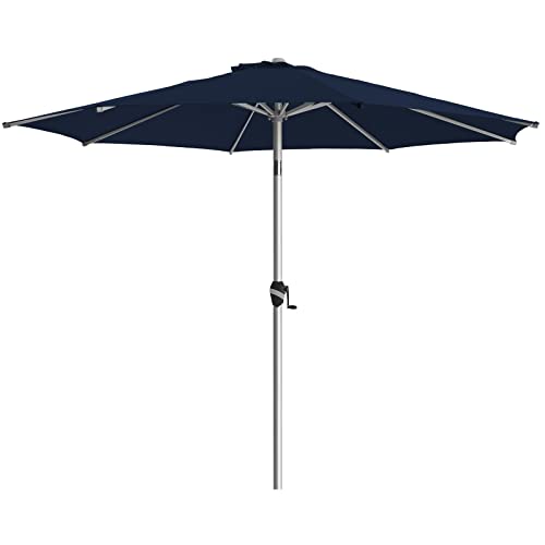 BLUU 10 FT Aluminum Outdoor Patio Umbrella, 5-YEAR Fade-Resistant Outdoor Market Table Umbrella with Push Button Tilt, for Pool, Deck, Garden and Lawn (Navy Blue)