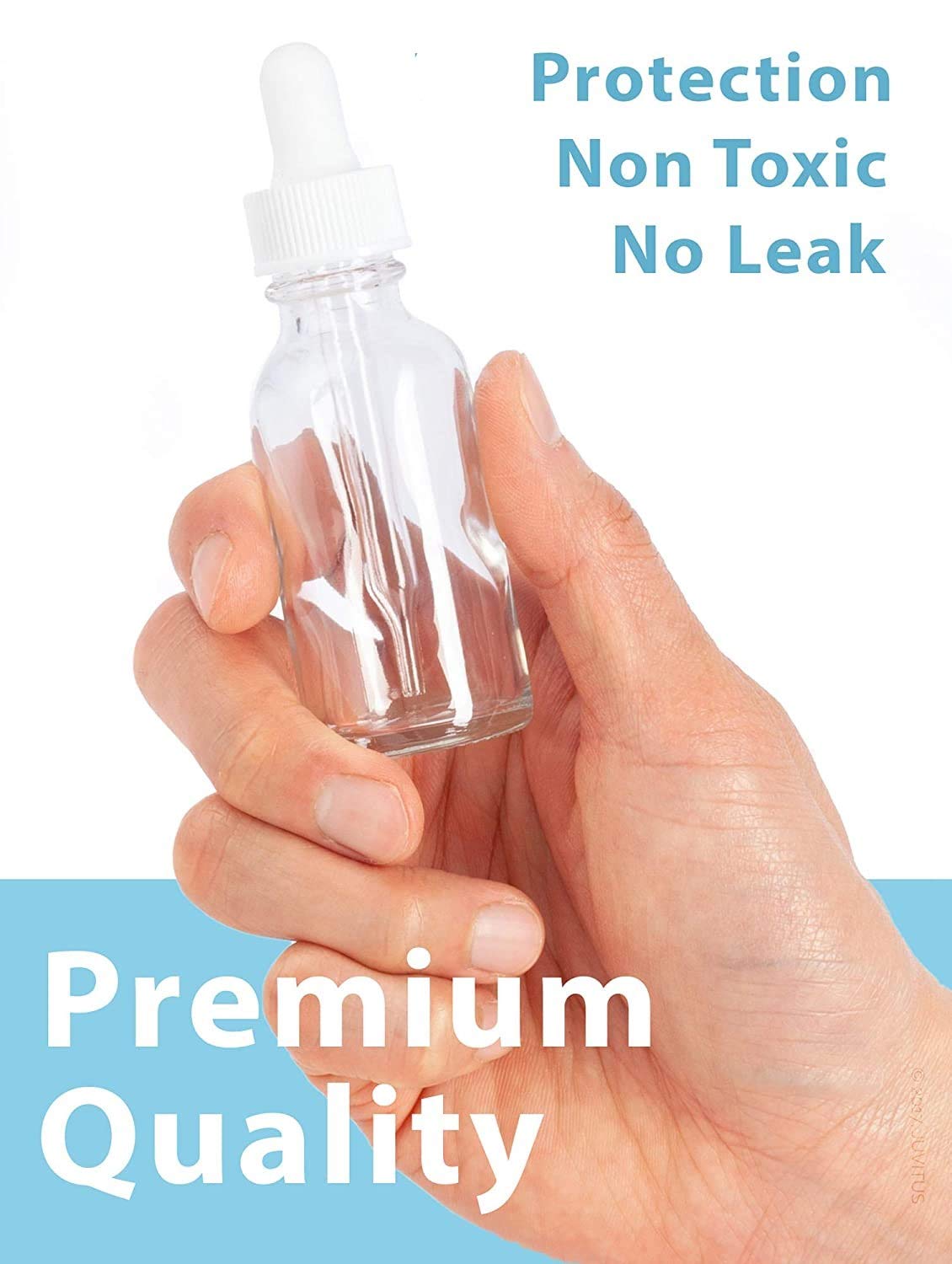 JUVITUS 1 oz / 30 ml Clear Glass Boston Round Bottle with White Dropper + Funnel (12 Pack)