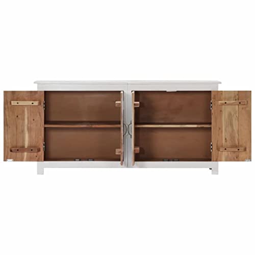 vidaXL Sideboard Buffet Kitchen Storage Cabinet Liquor Dining Room Hallway Cupboard Console Table Accent Cabinet Handmade White Solid Wood Acacia