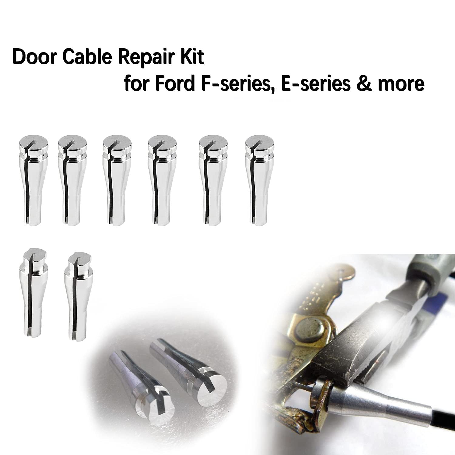 8 Ends Door Latch Cable Repair Kit Compatible with Ford F-series E-series Ranger Expedition Excursion Navigator - Repairs Four Cables (6 Standard ends 2 LOCKING CAM ends) Door Cable Repair Kit