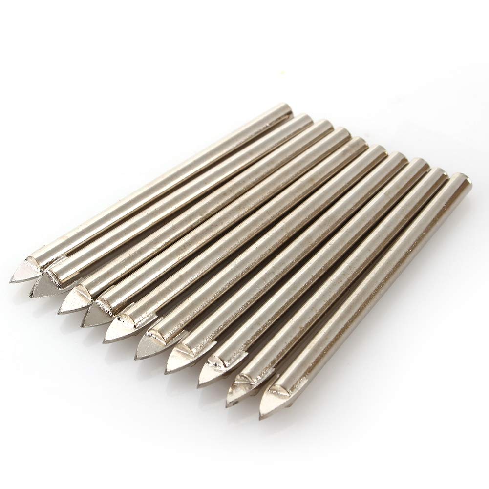 Ceramic Drill Bit Set, 10Pcs 6MM Tile Drill Bits for Cutting Glass, 1/4" Round Shank Drilling Bit Spear Pointed Head Tungsten Carbide for Wall Mirror Marble Masonry Tile Concrete