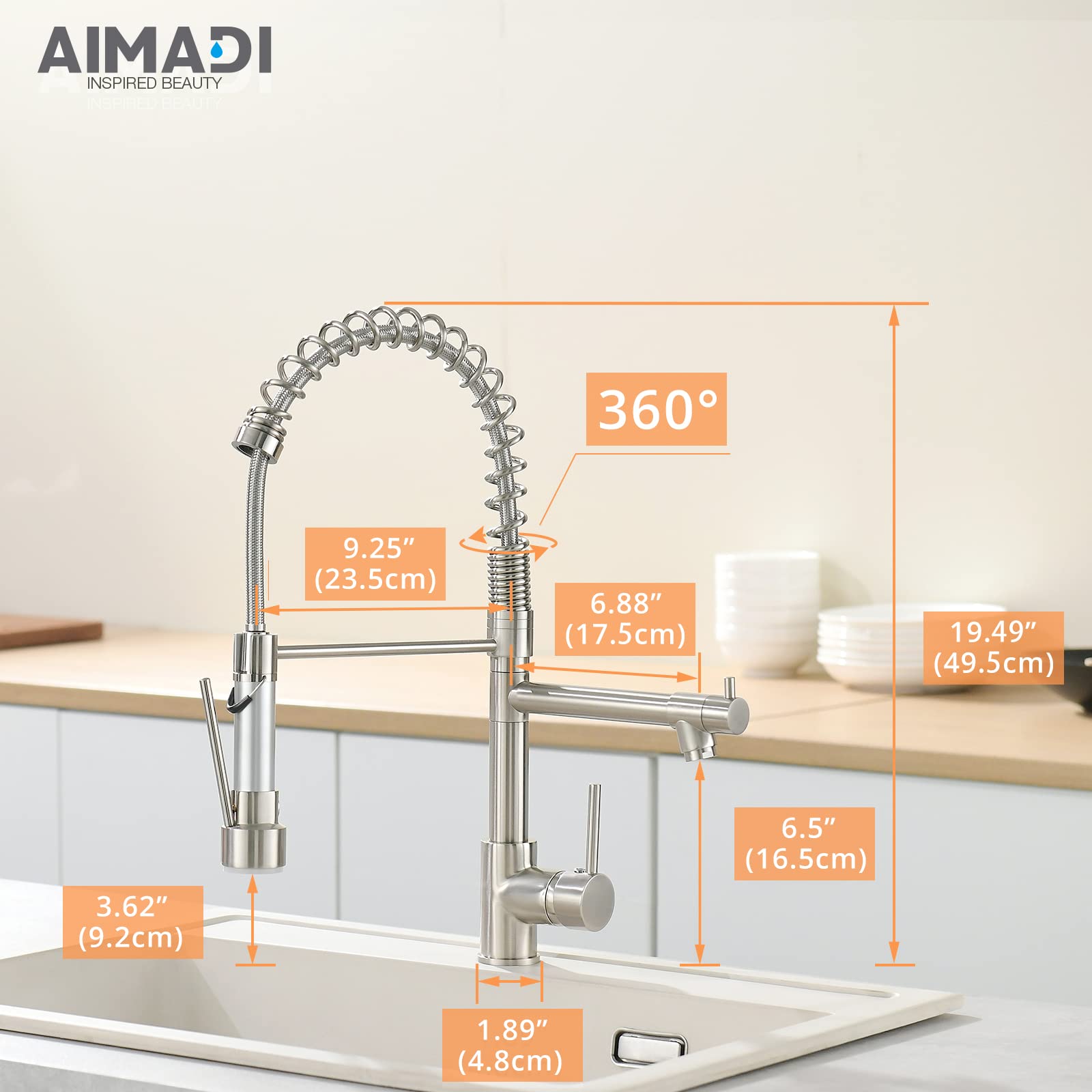AIMADI Kitchen Faucet with Pull Down Sprayer,Commercial Single Handle High Arc Stainless Steel Brushed Nickel Kitchen Sink Faucet