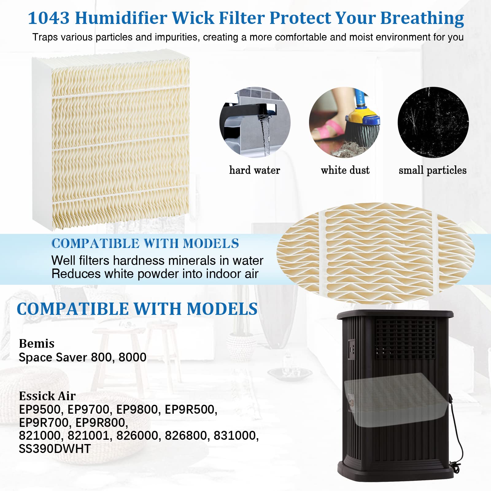 Fetechmate 2 Pack 1043 Humidifier Wick Filter Replacement for Essick Air AIRCARE EP9500 EP9700 EP9800 EP9R500 EP9R800 826000 826800 831000 and Bemis Space.Saver 800 8000 Series Humidifiers