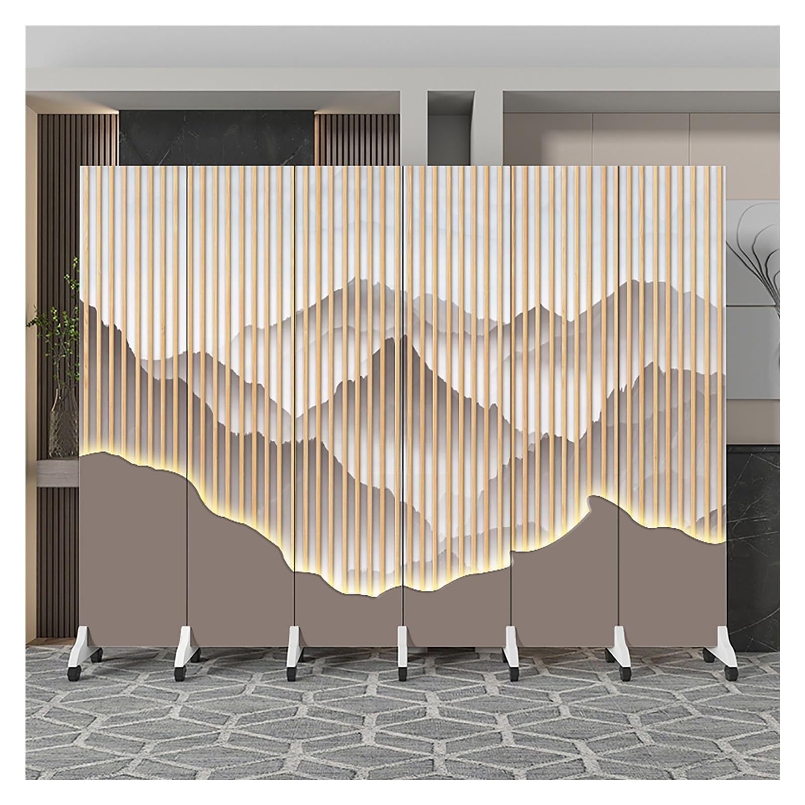 5/6 Feet Tall Decor Room Partitions and Dividers Freestanding, 6 Panels Modern Folding Privacy Screens Temporary Wall with Wheels, Office/Indoor/Home/Studio (Color : B, Size : 1.8m(5.9ft))