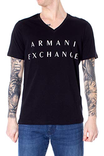 A|X ARMANI EXCHANGE mens V Neck Cotton Logo T Shirt, Black, X-Large US