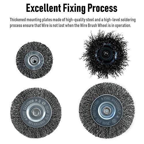 TILAX Wire Brush Wheel Cup Brush Set 6 Piece, Wire Brush for Drill 1/4 Inch Arbor 0.012 Inch Coarse Carbon Steel Crimped Wire Wheel for Cleaning Rust, Stripping and Abrasive, for Drill Attachment