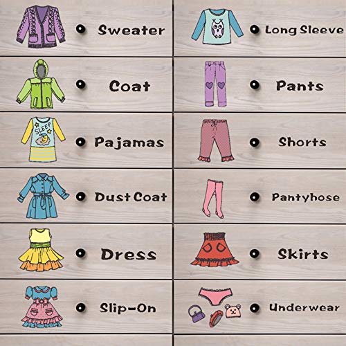 Maydahui 2 Sheets(31 Count) Dresser Clothing Decals 11 * 11inch Boys Girls Clothing Sort Wall Sticker Removable Clothes Classification Label for Wardrobe Drawer Organizing Home Bedroom Decoration