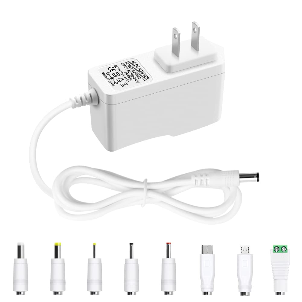 Arkare 5V 2A Power Adapter 5V DC Power Supply 2000mA AC 100V-240V to DC 5Volt 1.5A 1A 1000mA Replacement Power Cord USB Type C for Security Camera Baby Monitor TV Box 5V 2812B LED Strip Light White
