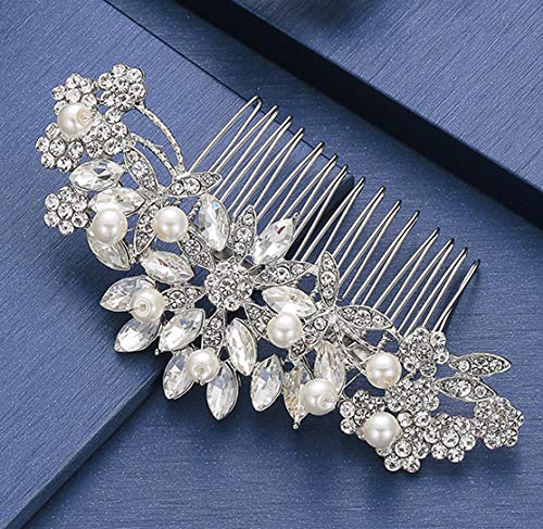 Hapibuy Crystal Wedding Hair Comb Bridal Hair Comb Pearl Wedding Headpiece Silver Hair Accessories