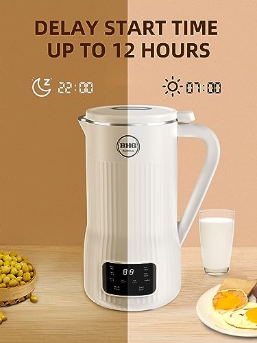 BUAIAHUG 20oz Nut Milk Maker Machine - Multi-Functional Automatic Almond Milk Machine with 10 Blades, Plant-Based Milk, Oat, Soy, Oat, and Dairy Free Beverages with 12 Hours Timer/Auto-clean/Room Temp/Keep Warm/Boil