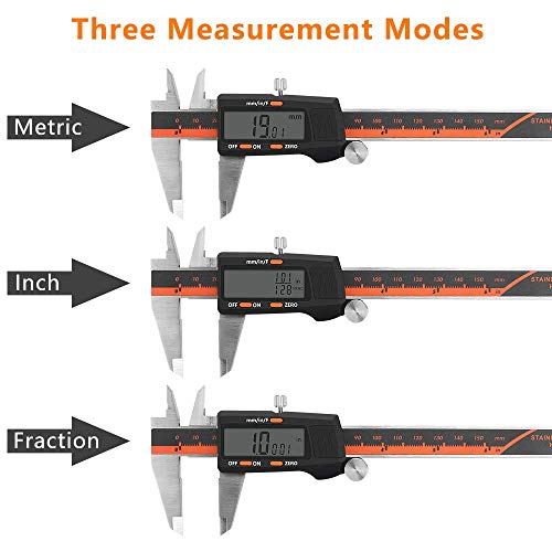 Allnice Digital Caliper 0-6" Vernier Caliper Digital Electronic Gauge Micrometer Measuring Tool with Large LCD Screen and Stainless Steel Body, Millimeter/Inch/Fraction Conversion