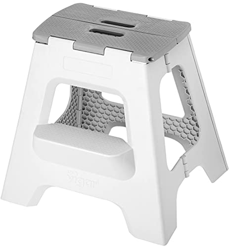 Vigar Compact Foldable 2-Step Stool, 16 inches, Lightweight, 330-pound Capacity Non-Slip Folding Step Stool, Gray