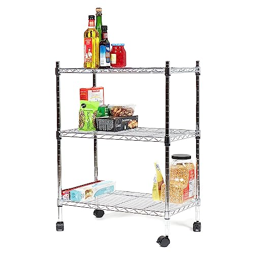 Home Basics Steel Wire Shelf | Heavy Duty | Open Design | Easy To Assemble | (Chrome, 3 Tier | 23.62" x 13.77" x 31.88")