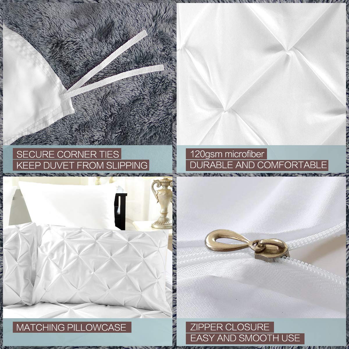 ASHLEYRIVER 3 Piece King Duvet Cover with Zipper&Corner Ties 100% 120g Microfiber White King Duvet Cover Set(King White)